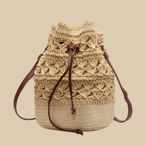 Woven Straw Bucket – Straw and Leather